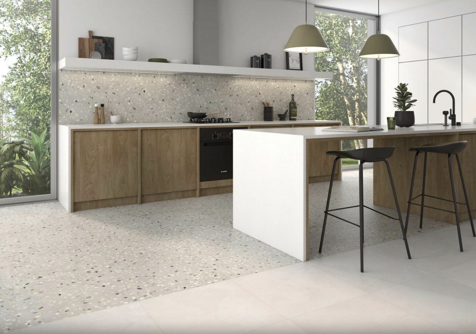 Porcelain stoneware to cover the backsplash of the kitchen area, the ...